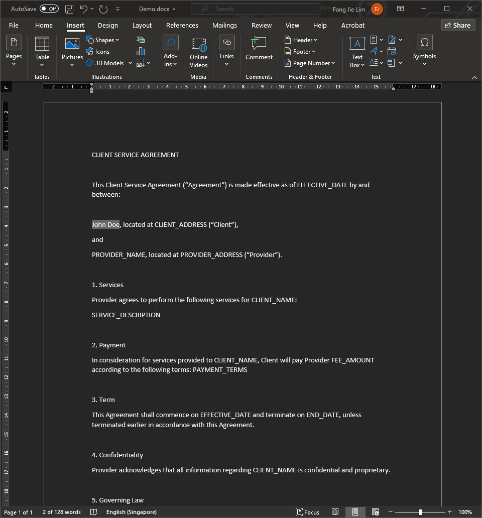 Microsoft Word: Using Document Properties as Variables